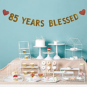 Betteryanzi Gold 85 Years Blessed Banner,Pre-strung,85th Birthday/Wedding Anniversary Party Decorations Supplies,Gold Glitter Paper Garlands Backdrops,Letters Gold 85 YEARS BLESSED