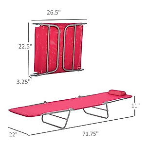 Outsunny Folding Chaise Lounge Chair, Pool Sun Tanning Chair, Outdoor Lounge Chair with Reclining Back, Breathable Mesh Seat, Headrest for Beach, Yard, Patio, Pink