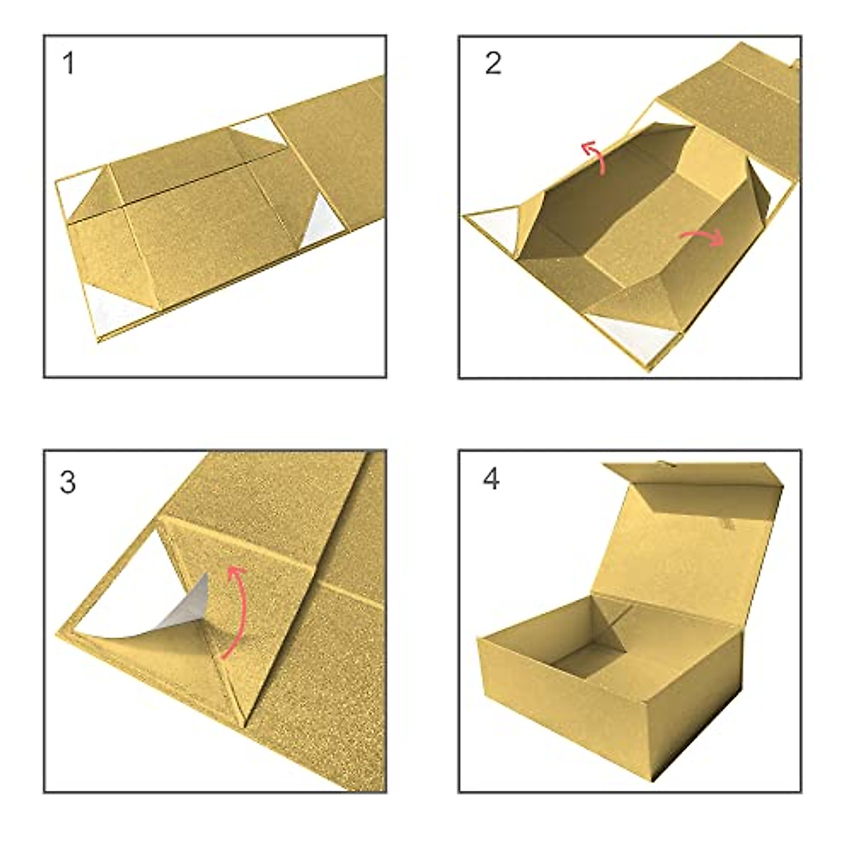 Gold Gift Box with Magnetic Flap 9.5x7x4’’ Inches, Pull Bow, Cards & Crinkle Cut Paper Included, For Wedding Presents, Bridesmaid Proposal Gifts, Engagements, Holidays, Birthday Party Favors, Graduations