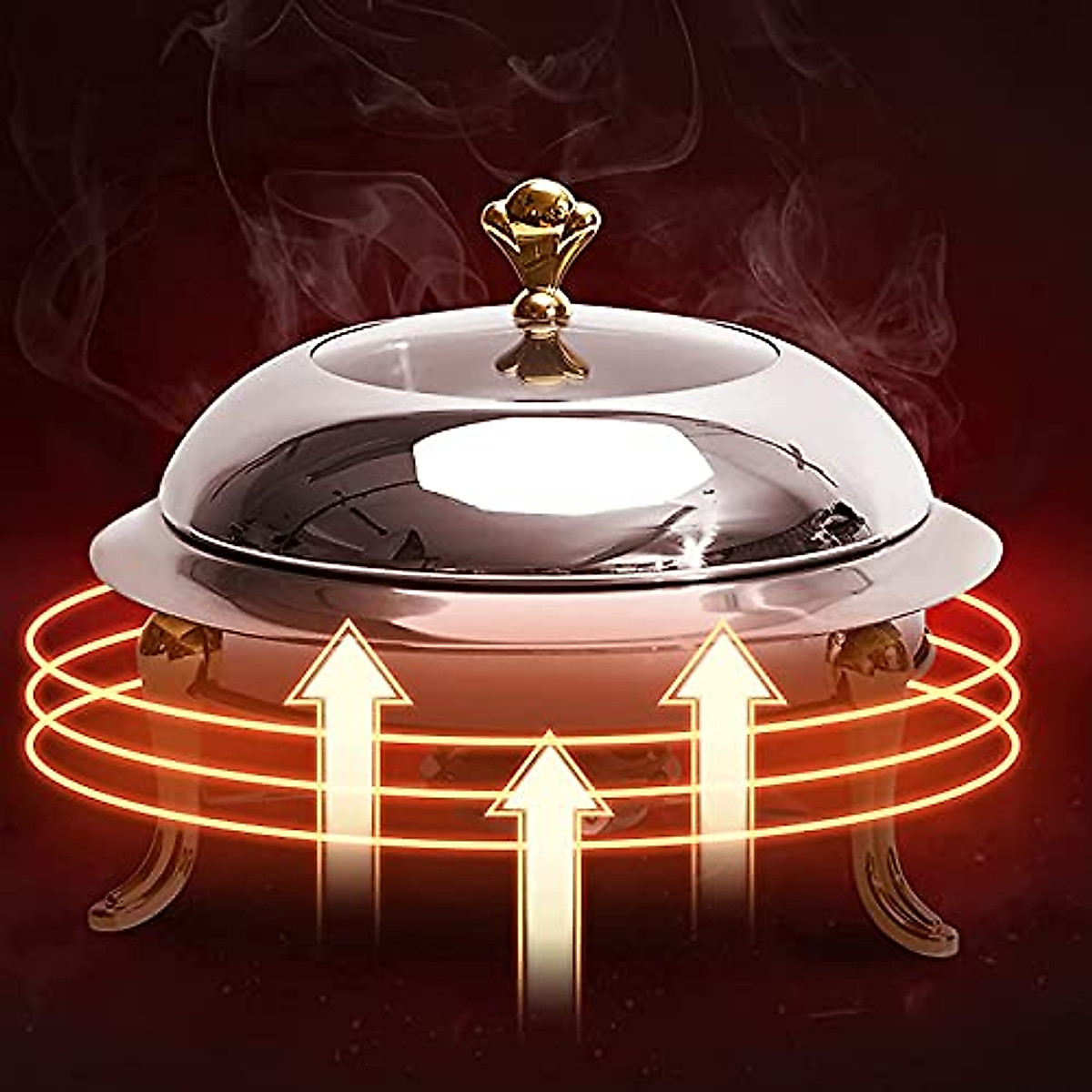 FEOOWV Chafing Dish Set of 2 Pcs Stainless Steel Round Durable Buffet Warmer Tray Durable Frame with Lid and Chafing Fuel Holder for Kitchen Party Dining Buffet-Without Water Pan (2 pack)