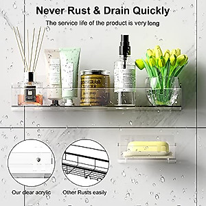 BSSOYAMM Acrylic Shower Caddy Shelves With Soap Dish, 3 Pack Self Adhesive Clear Shower Floating Shelf, Bathroom Storage Organizer Wall Mounted for Home.