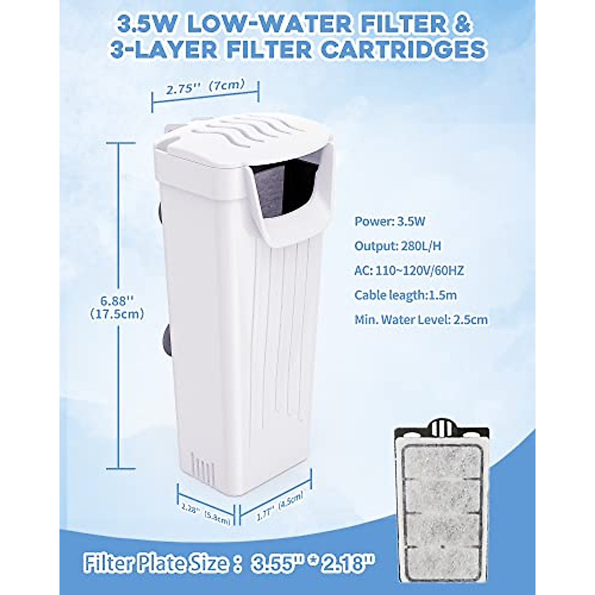 Moonorange Auqarium Filter Cartridges, Filter Replacement Plates, Turtle Tank Filter Sponges, Suit for 3.5W 280L/H Low-Water Filter. (Pack-5)