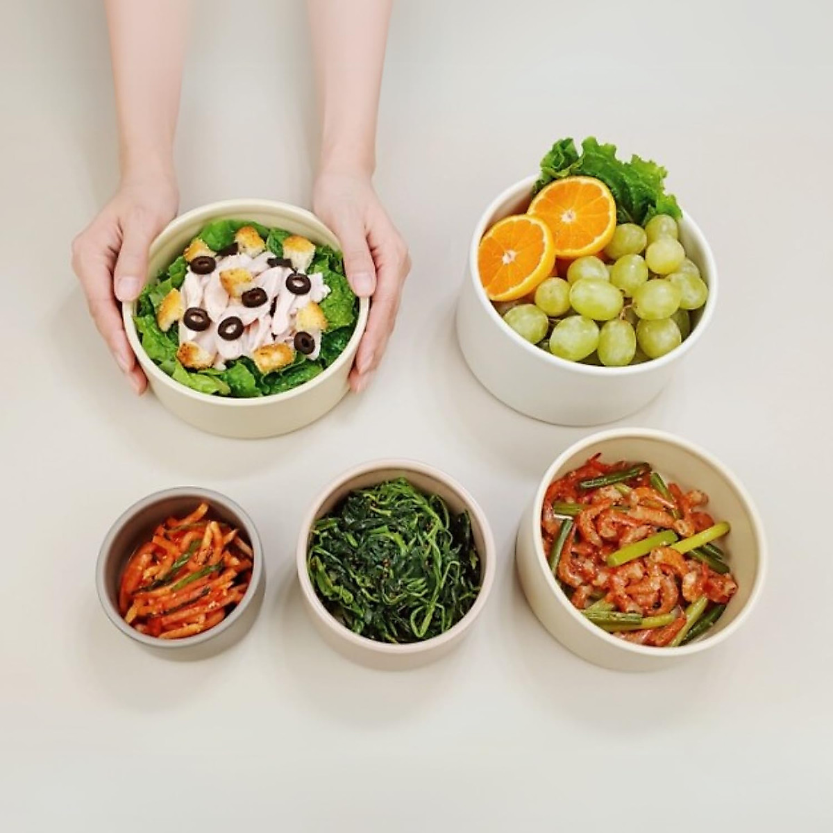 Neoflam FIKA One 16-Pieces Kitchen Reusable Porcelain Ceramic Food Container with Glass Lid, Microwave, Oven, Dishwasher Safe Fridge Storage for Leftover, Meal Prep Organization (Cream White)