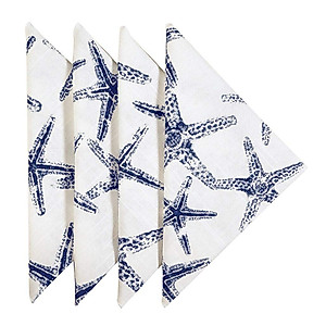Cloth Napkins Table Linens Linen Napkins Dinner Napkins Nautical Beach Set of 12 Starfish Blue 18" x 18"
