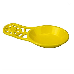 Cast Iron Spoon Rest Sunflower Design Kitchen Utensil Holder for Stove Top, Cookwear, Ladles, Countertop Organizer Heavy Duty - Yellow