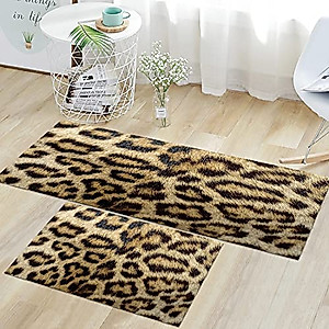 GUBIYU Gold Animal Print Area Rugs Runner Leopard Rug,Cheetah Print Rugs Super Absorbent Animal Print Carpet Non Slip Bathroom Rugs for Bedroom Living Room Teen Room Home Decor Set of 2 Kitchen Rugs