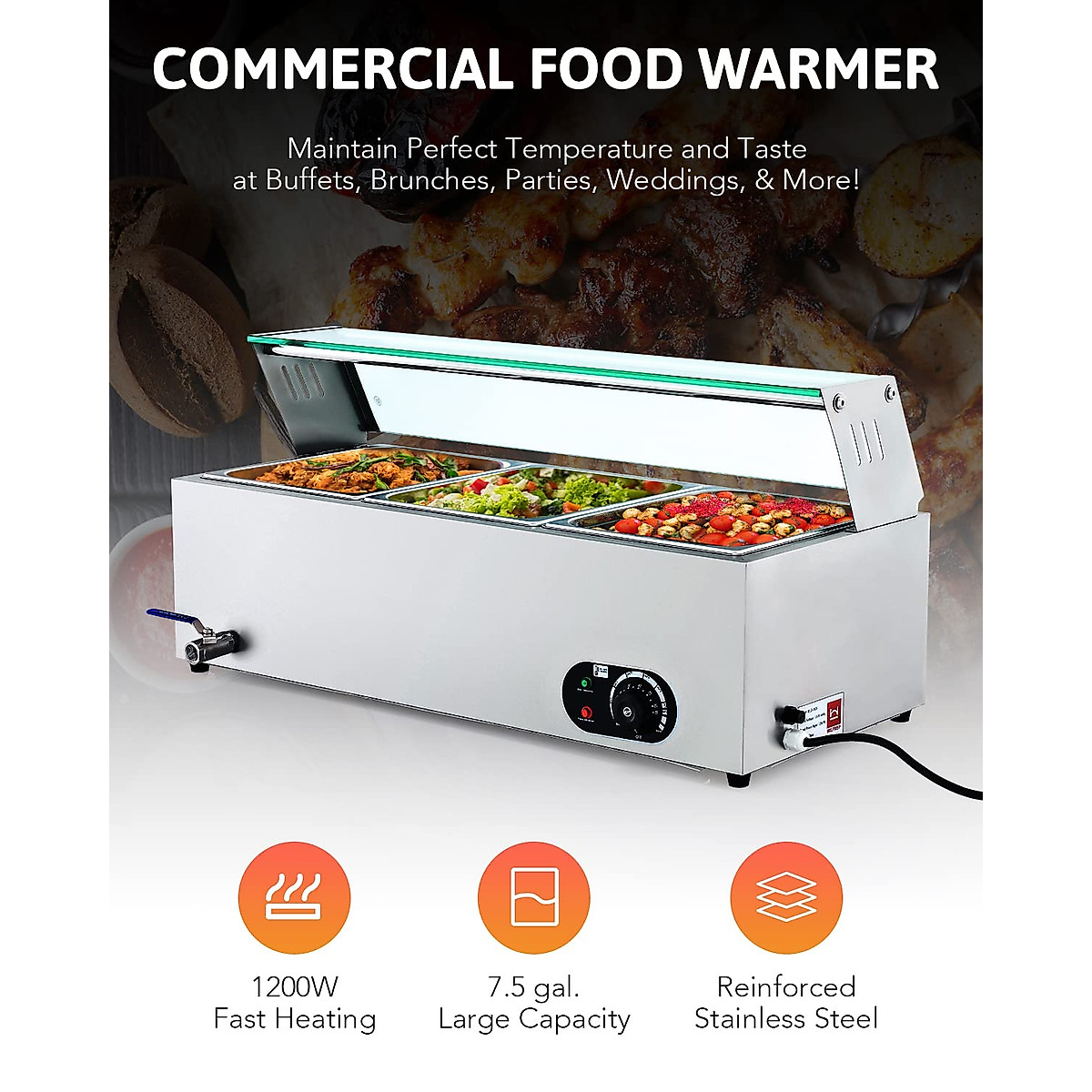 Wilprep Commercial Food Warmer for Parties Hotels Restaurants,1200W Buffet Server and Warmer,3pc Electric Warming Tray or Sauces,Catering with 3 Stainless Steel Chafing Dishes,Silver(3 pan)