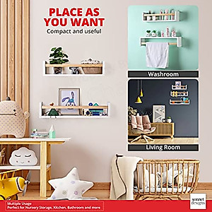 SONNET DESIGNS White Floating Bookshelf 3 Pack for Nursery Decor Wall Mount Book Shelves for Kids Room Toddlers Toys 24 Inch Usable in Home, Kitchen, Bathroom, Floating Wall Ledge for Nursery