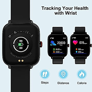 Smart Watch Gift for Men Women, 1.7" Full Touch Screen Smartwatch with Text and Call for Android iOS Phones, GPS Fitness Tracker Watches with Sports Modes, Pedometer, Distance, Calories (Black)