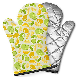 Pairs of Decorative Oven Mitts, Heat Resistant Kitchen Gloves for Cooking, Baking, Grilling ( Citrus Design Orange )