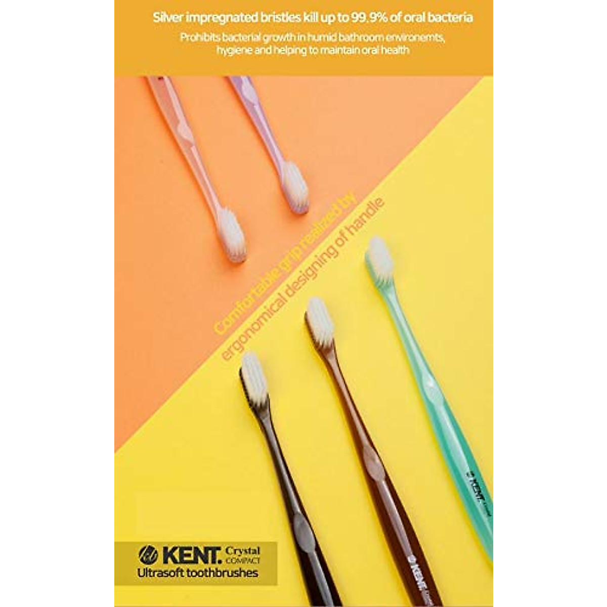 [Kent] Crystal Small Soft Firm Action Soft Toothbrush, Deep Cleaning Sensitive Teeth & Gums for Adults & Teens (Compact Size) - (Set of 5)