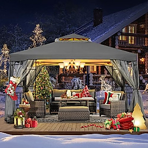 ABCCANOPY Patio Outdoor Gazebo 10X12 - Gazebo Canopy with Netting and Corner Frame Screen Wall for Backyard,Garden Gazebo Lawn (Dark Grey)