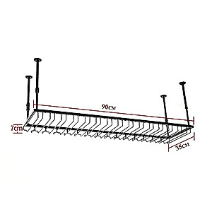 Wheel-hy Wine Bottle/Cup Holder Wine Rack Iron Shelf Hanging Decoration Roof Rack Holder, Adjustable Height: 30-60 cm for Home and Kitchen Bar/Black