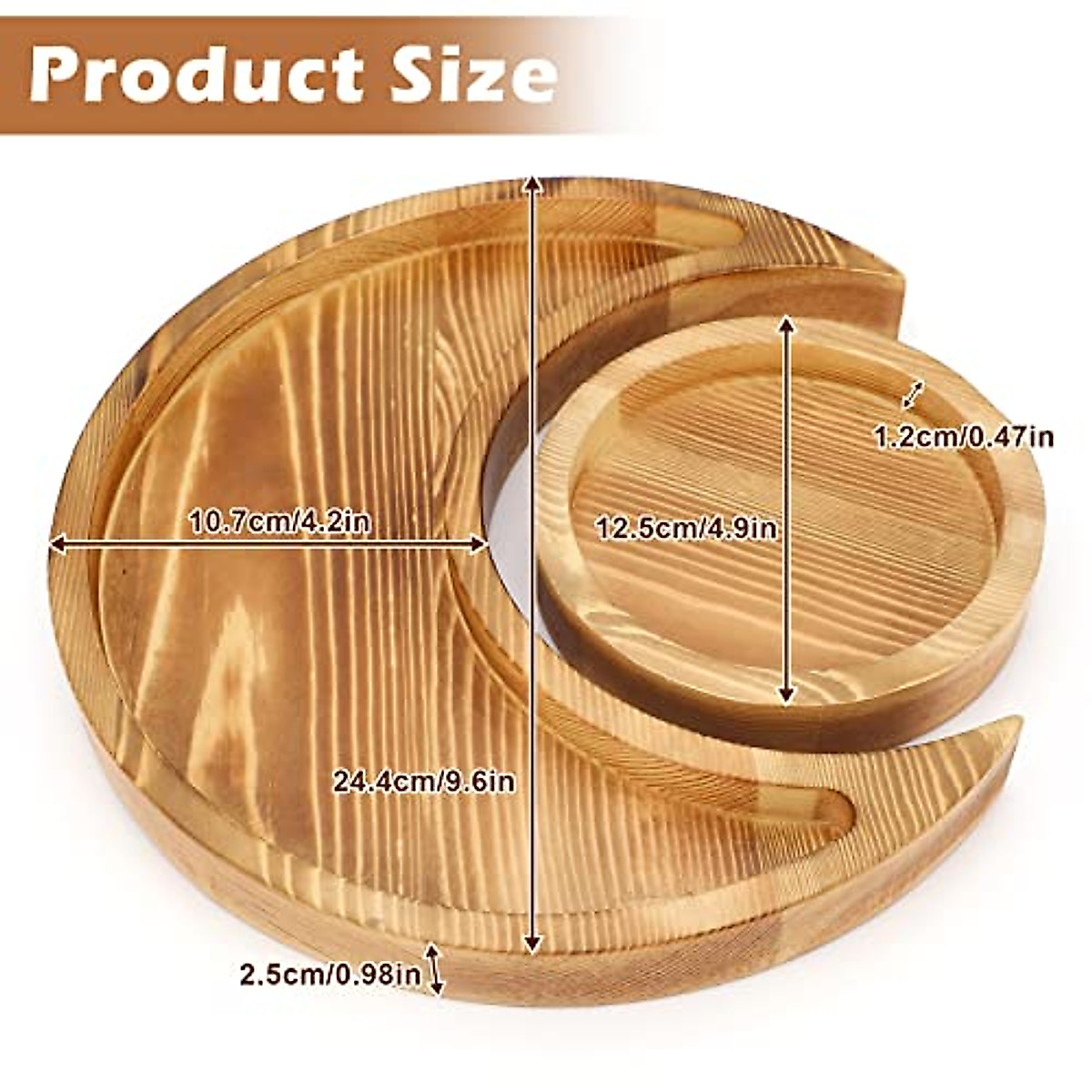 BestFire Moon Tray with Round Tray Crystal Holder Display Moon Tray Crystal Holder Wooden Crystal Organizer Essential Oil Dish for Rings & Jewelry -Mother's Day, Valentine's Day Gifts (Light brown)