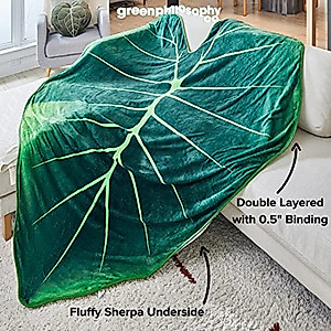 Green Philosophy Co.Giant Leaf Shape Blanket Monstera Throw Soft Cozy Breathable Lightweight and Decorative Leaves Design Gift for Plant Lovers (Regal Shield Alocasia)