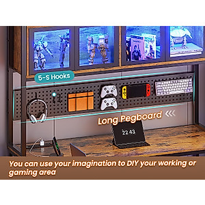 SEDETA L Shaped Gaming Desk with Drawers, L Shaped Computer Desk with Hutch and Storage Shelves, Gaming Desk with Pegboard, Led Lights, and Power Outlet, Home Office Desk, Corner Desk, Rustic Brown