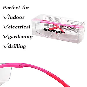 BHTOP Safety Glasses Protective Eye Wear L010 Clear Lens Anti-Fog Goggles Over-Spec Glasses in Pink