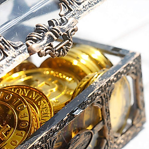 Treasure Chest Pirate Keepsake Jewelry Box,Crystal Gemstone Plastic Pirate Box for Jewelry Cosmetics Gifts Trinkets Souvenirs (As Shown)