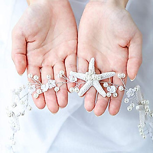 Unicra Starfish Bride Wedding Hair Vine Pearl Bridal Headband Headpiece Beach Wedding Hair Accessories for Women and Girls (A Silver)