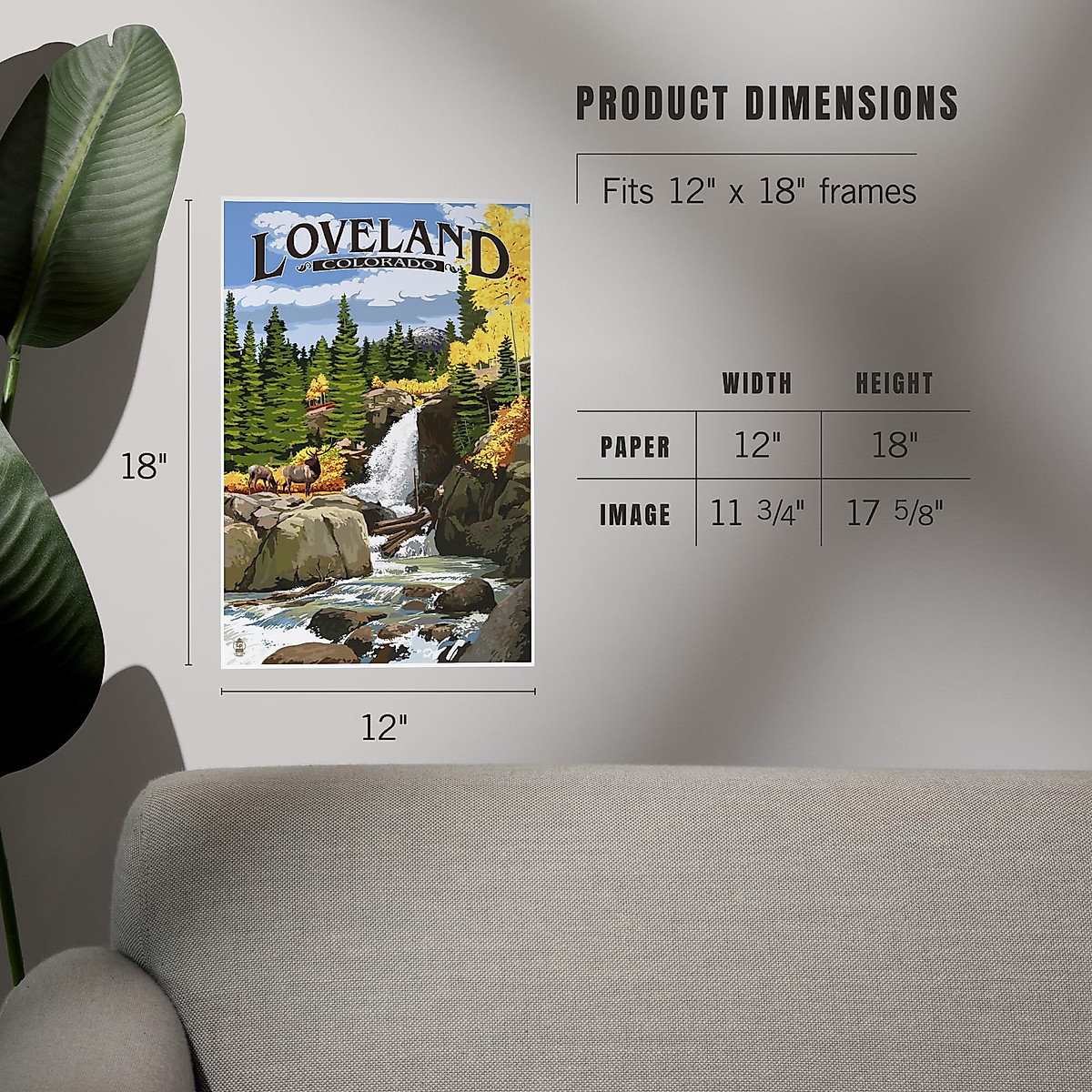Lantern Press Loveland, Colorado, Waterfall (12x18 Art Print, Travel Poster Wall Decor)