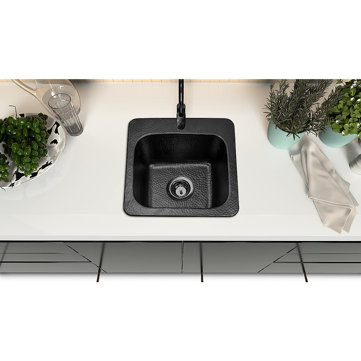 Monarch Abode 19192 Matte Black Hand Hammered Baxter Bar Prep Sink (15 inches)