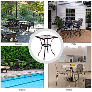 Tangkula Patio Bar Table with Umbrella Hole, All Weather 37 Inches Height Heavy Duty Outdoor Square Glass Top Table, for Garden Balcony Poolside and Lawn, Mix Brown