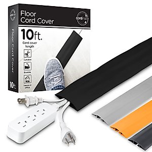 Cordinate 10ft Floor Cord Cover, Cable Protector, Hide Extension Cords, Protect Cords, Prevent Cable Trips, Heavy Duty Cord Hider - Cable Cavity = 0.75" (W) x 0.43" (H) - Black
