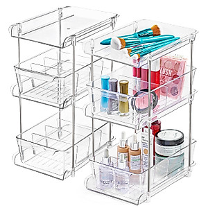 3 Tier Clear Under Bathroom Sink Organizer Pull Out Drawer | Bathroom Cabinet Organizer Under Sink | Under Vanity Organizer | Medicine Cabinet Storage | Bathroom Counter Organizer | (2 Pack)