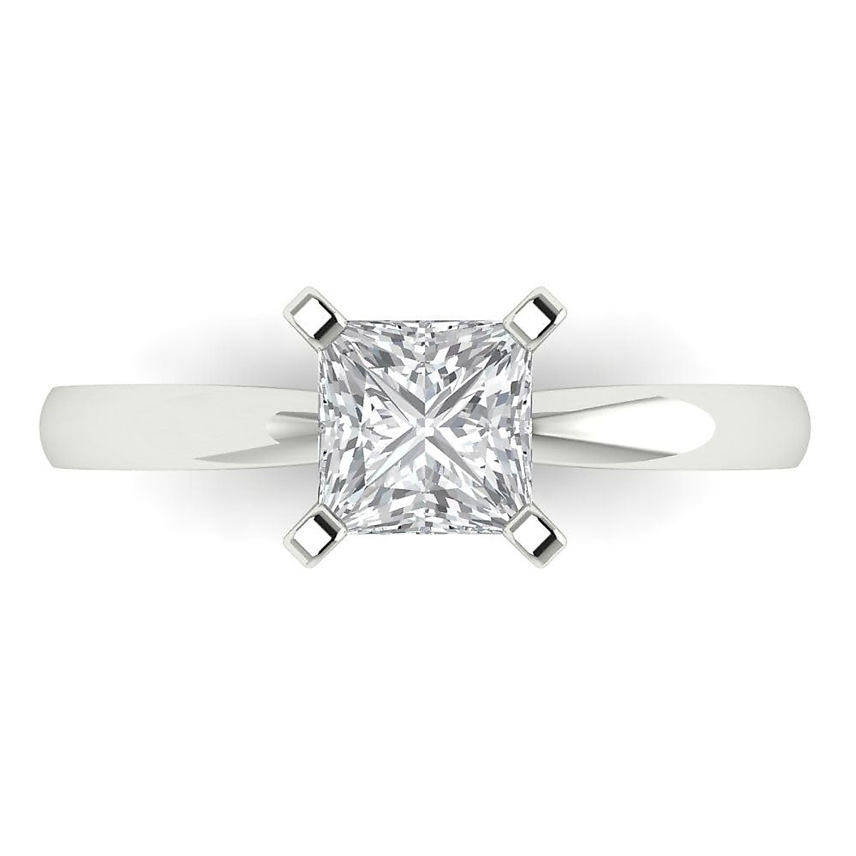 14k White Gold 0.97cttw Classic Princess Cut Solitaire Moissanite Designer art deco Anniversary Ring Bridal Wedding 3.5