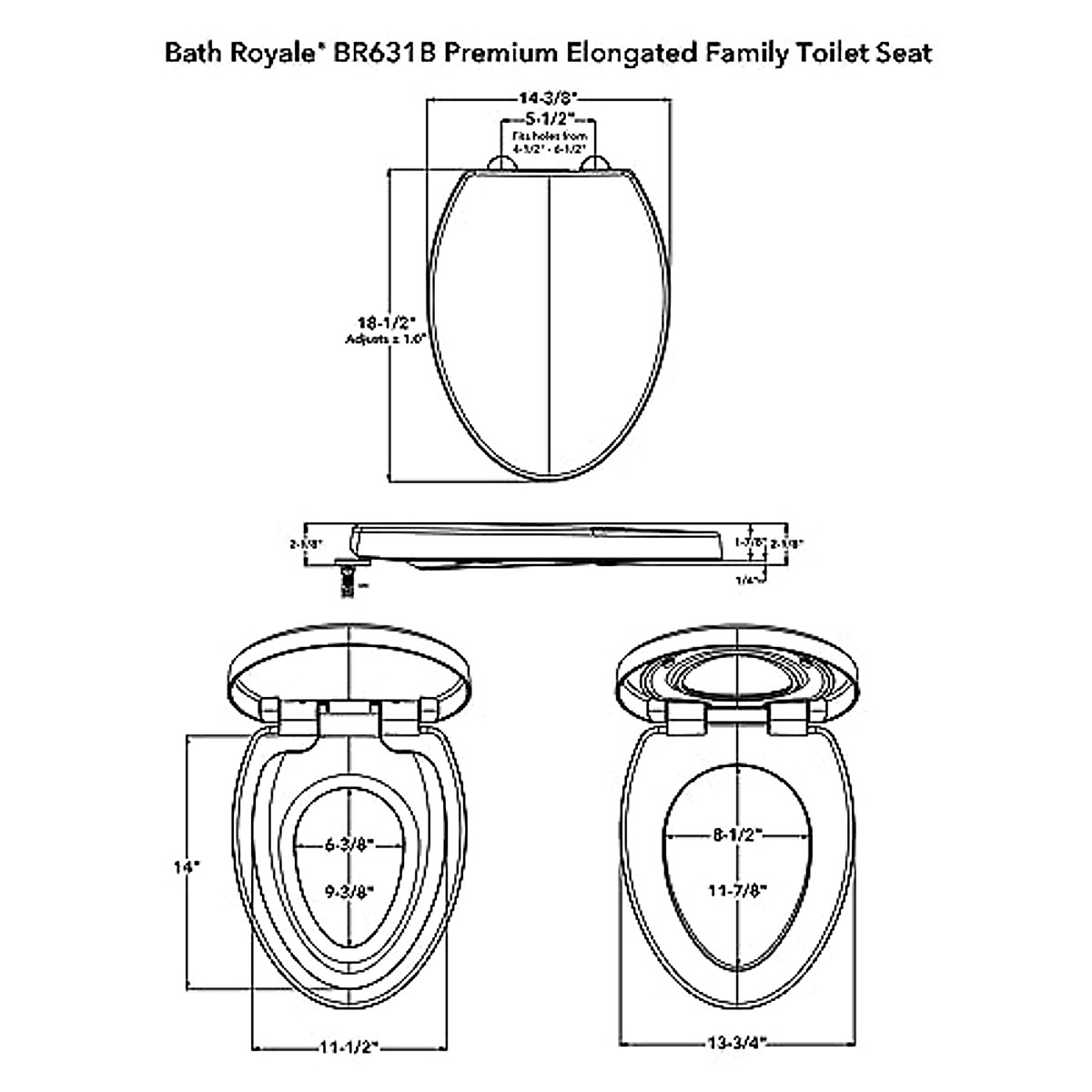 BATH ROYALE Potty Training Toilet Seat, Adult/Child Combo, Premium Family BR631B-FFP Elongated White