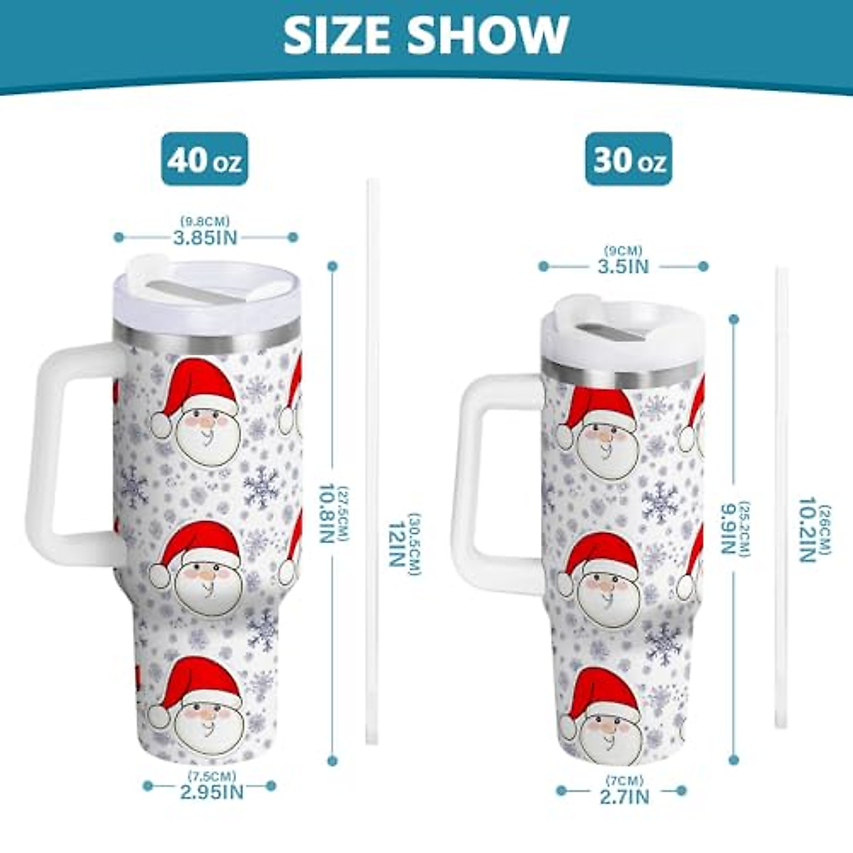 40 Oz Cute Christmas Santa Claus Insulated Water Bottle with Straw and Handle, Insulated Vacuum Tumbler Travel