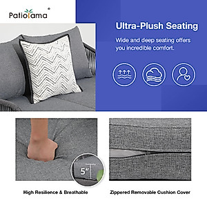 Patiorama 4 Piece Patio Furniture Set, Outdoor FSC Certified Acacia Wood Conversation Set, All-Weather Rope Sofa Set w/Coffee Table, Loveseat, Modern Deep Seating Set for Lawn Balcony Poolside, Grey