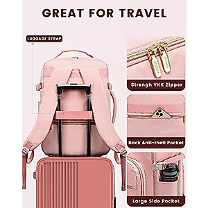 LOVEVOOK Travel Backpack Women, Carry On Backpack as Personal Item Flight Approved, TSA 17.3inch Laptop Backpack with 3 Packing Cubes College Casual Daypack for Weekender Overnight Hiking, Pink
