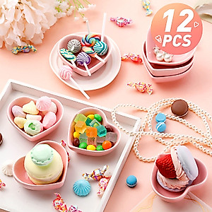 Zopeal Heart Shaped Bowls Ceramic Dishes Valentine's Day Plates Multipurpose Salad Appetizer Plates Cooking Gifts for Candy Sauce Sushi Dipping Serving Wedding Anniversary Mother's Day(Pink, 12 Set)