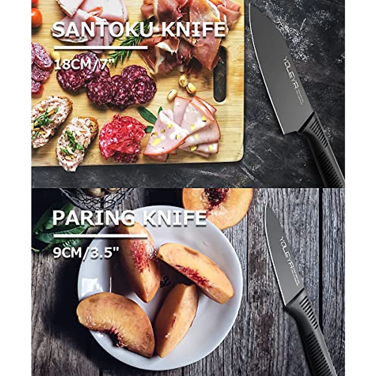 Knife Set,YOLEYA 15 Pieces Kitchen Knife Set Non Stick Coating Knife set with Block,Professional Knives Set for Kitchen