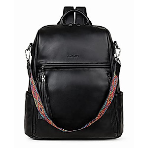 FADEON Leather Backpack Purse for Women Designer Travel Backpack Purses PU Fashion Ladies Shoulder Bag with Tassel Black
