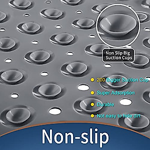 Yimobra Original Bath Tub Shower Mat Extra Long 16 x 40 Inches, Non-Slip with Drain Holes, Suction Cups, Machine Washable, Phthalate Free, Latex Free, BPA Free, Bathroom Mats, Gray