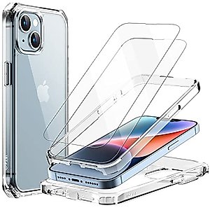 JETech Case for iPhone 14 Plus 6.7-Inch with 2-Pack Tempered Glass Screen Protector, 360 Full Body Shockproof Bumper Phone Cover Protective Clear Back (Clear)