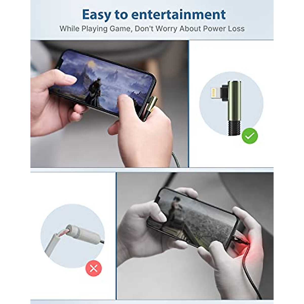 Yosou iPhone Charger 90 Degree 6FT 2Pack, Apple Certified Lightning Cable Braided Fast Charging Cord Right Angle Phone Charger iPhone Compatible with iPhone 13 12 11 Pro XR XS 10 8 7 6 6s - Green