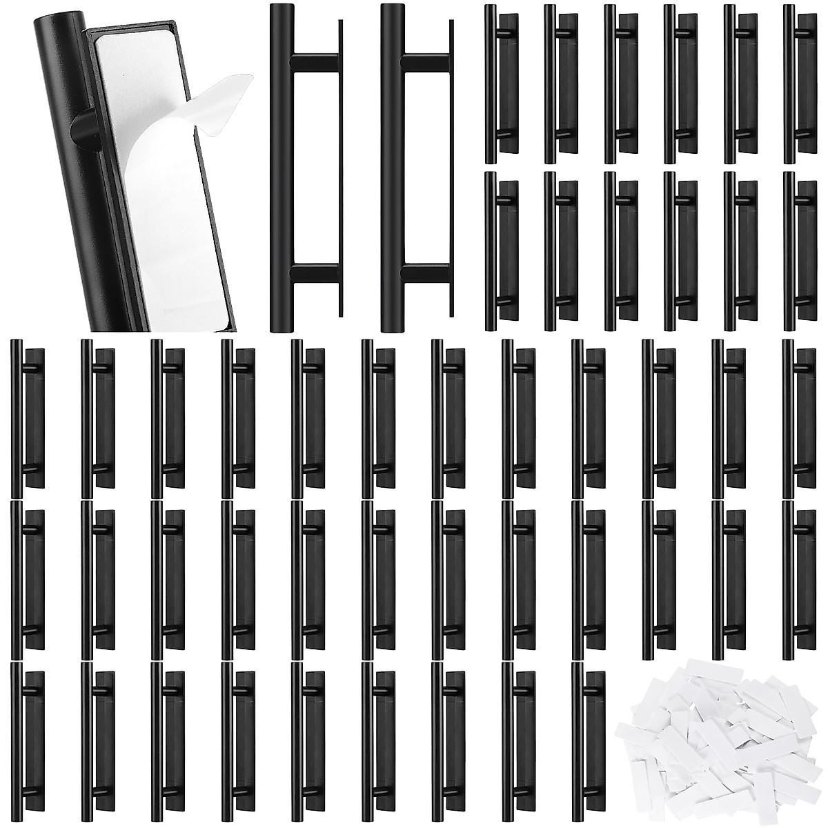 Barydat 50 Pack Stick on Drawer Pulls ABS Plastic Self Adhesive Door Cabinet Handles Peel and Stick Cabinet Handles Push Pull Helper for Kitchen Sliding Door Furniture(Black)