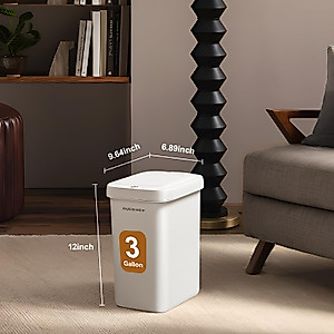 JOYBOS Small Trash Can with Lid for Bathroom, 3 Gallon Little Garbage Can, Slim Bedroom Trash Bin Waste Basket, Plastic Narrow Garbage Bin W/Press-top Lid for Toilet, Office, RV, Living Room