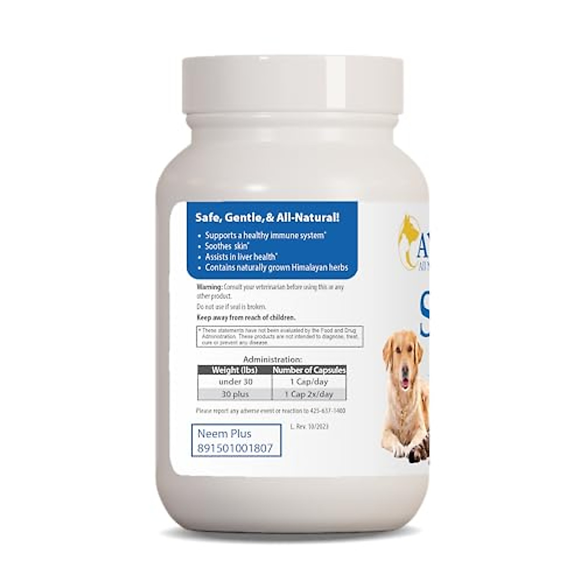 Ayush Pet Skin Plus, Neem Supplement for Healthy Skin and Coat, Supports Gut and Immunity, 90 Capsules