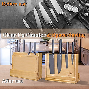 Magnetic Knife Block, Universal Knife Holder Wooden Knives Rack with Double Sided Magnetic and Acrylic Protection Shield for Kitchen Multifunctional Storage (Without Knives & Cutting Board）