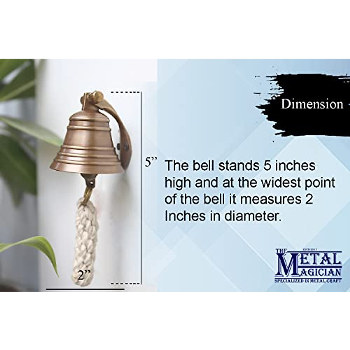 The Metal Magician 2" Antique Brass Bell Quality Marine Wall Mounted Ship Hanging Bell Perfect for Dinner, Indoor, Outdoor, School, Bar, Reception, Last Order & Church