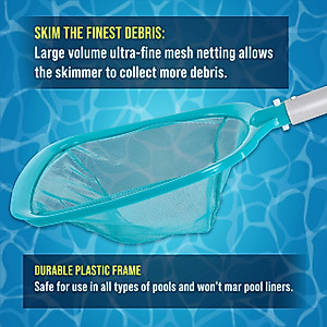 U.S. Pool Supply 11.5 Foot Swimming Pool Leaf Skimmer Net with Telescopic Aluminum Pole, 8 Sections - 6" Deep Ultra Fine Mesh Netting Basket, Remove Finest Debris, Adjustable Length, Clean Spas, Ponds