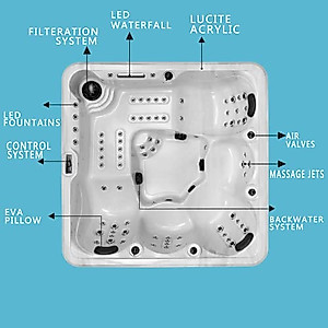 KOOSOM Luxury Hot Tub 5 Person Jakuzi Whirlpool Outdoor Spa Tub Freestanding Bathtub in Garden, 72 Jets Massage for 78-Inch Square with LED Lights, White