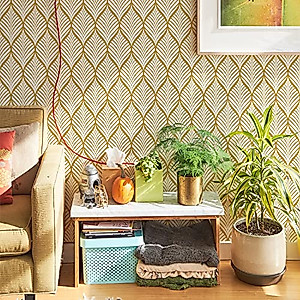 White and Gold Peel and Stick Contact Paper Self Adhesive Boho Wallpaper Removable Vinyl Film Decorative Shelf Drawer Liner Sticker 17.7 inch x 118 inch (White and Gold, 17.7 x 118 inch)