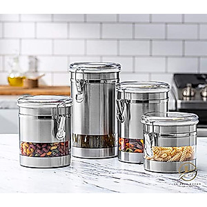 Le'raze Airtight Food Storage Container for Kitchen Counter with Window, Canister Set Ideal for Flour Tea, Sugar, Coffee, Candy, Cookie Jar with Clear Acrylic Lids & Locking Clamp