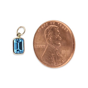 Swiss Blue Topaz Charm 6x4 Emerald Shape Handmade In 14k Rose Gold