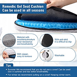 remedic Gel Seat Cushion - Double Thick Incontinence Non-Slip Pad Chair Cushion Breathable Honeycomb Pressure Wheel Design Moisture Proof Machine Washable Fabric Cover Grey